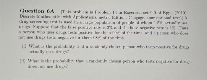 Solved Question 6A [This problem is Problem 14 in Excercise | Chegg.com