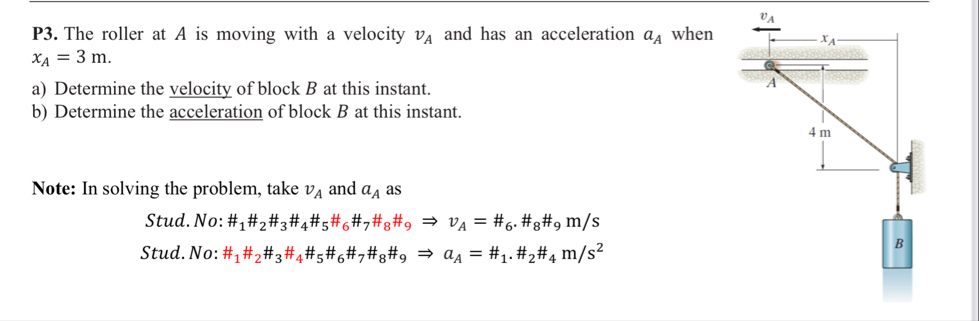 P3. ﻿The roller at A ﻿is moving with a velocity vA | Chegg.com