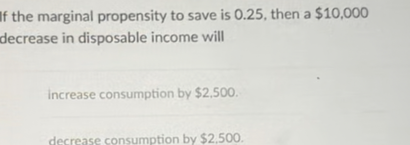 Solved If the marginal propensity to save is 0.25 , ﻿then a | Chegg.com
