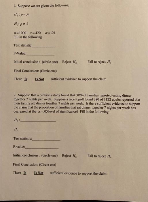 Solved 1. Suppose we are given the following. | Chegg.com