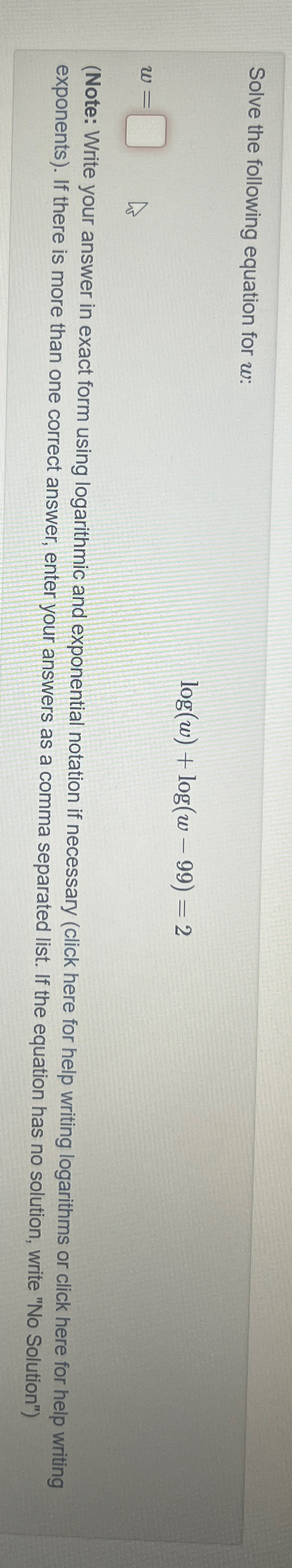 Solved Solve the following equation for w | Chegg.com