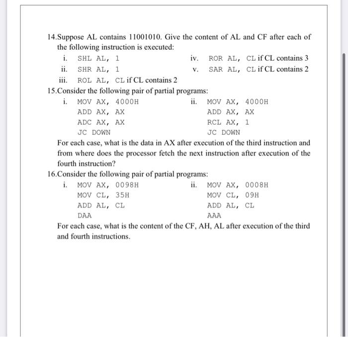 Solved 1. Write the operation performed by the 8086 when it | Chegg.com
