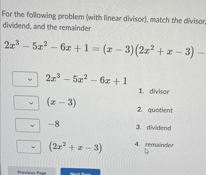 Solved For the following problem (with linear divisor), | Chegg.com