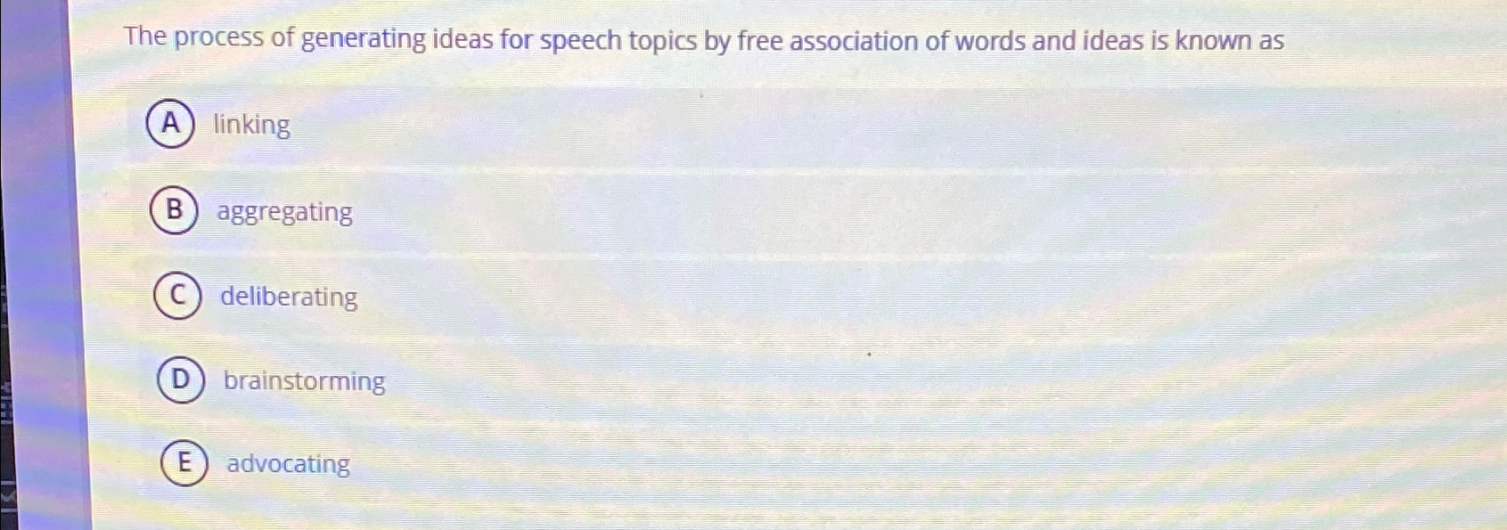 Solved The process of generating ideas for speech topics by | Chegg.com