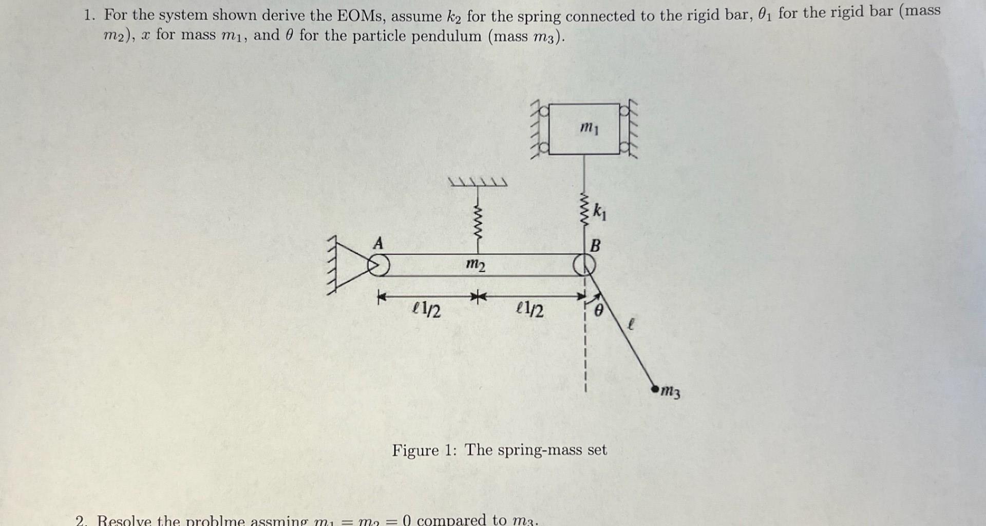 Solved 1. For the system shown derive the EOMs, assume k2 | Chegg.com