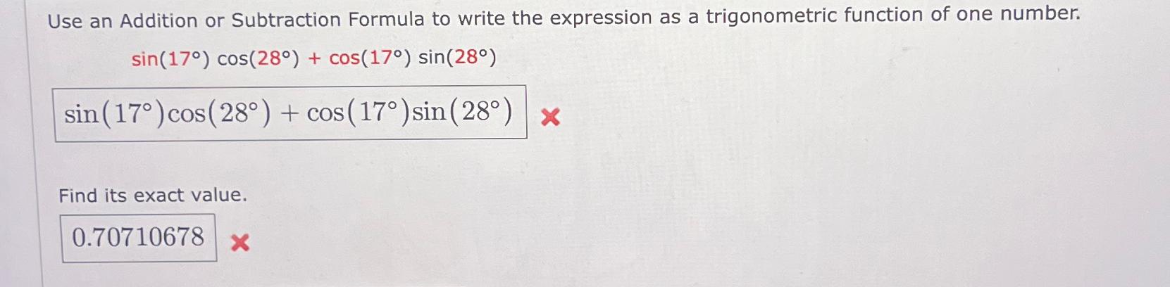 Solved Steps forUse an Addition or Subtraction Formula to | Chegg.com