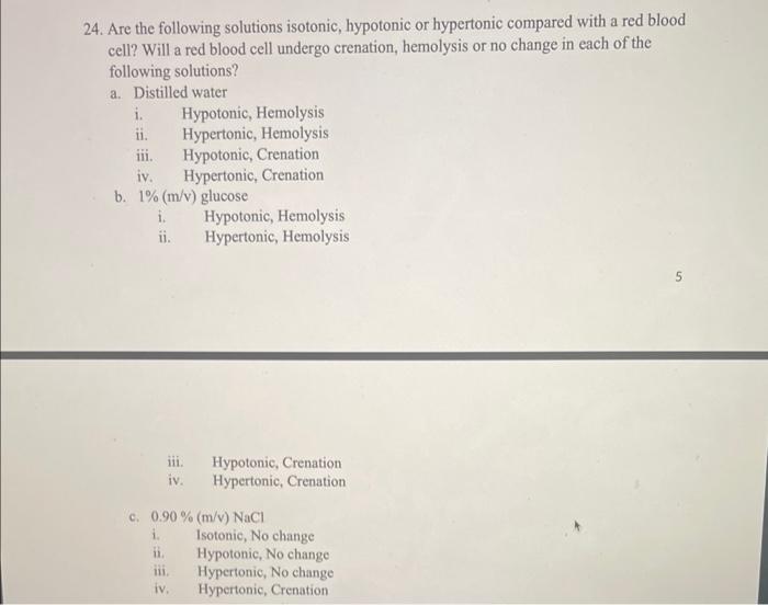 Solved 24. Are the following solutions isotonic, hypotonic | Chegg.com