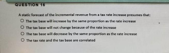 Solved A static forecast of the incremental revenue from a | Chegg.com