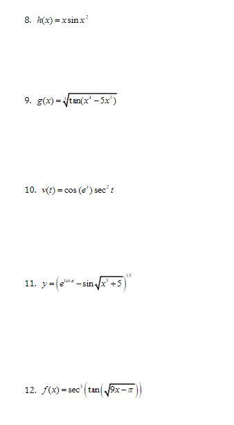 Solved Find the derivative of each of the following | Chegg.com