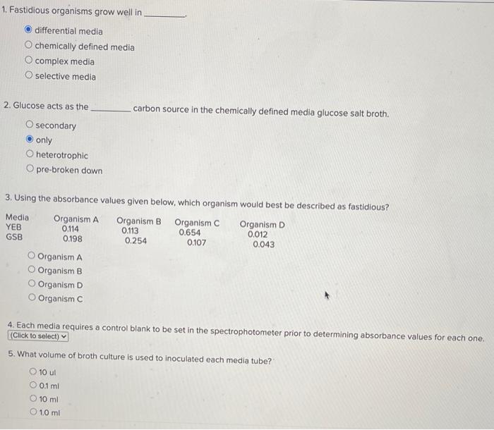 Solved 1. Fastidious organisms grow well in differential | Chegg.com