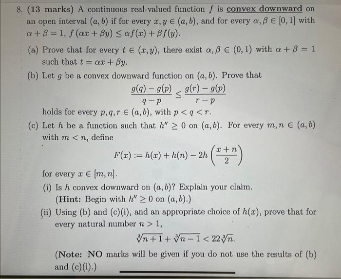 Solved 3 13 Marks A Continuous Real Valued Function F Is