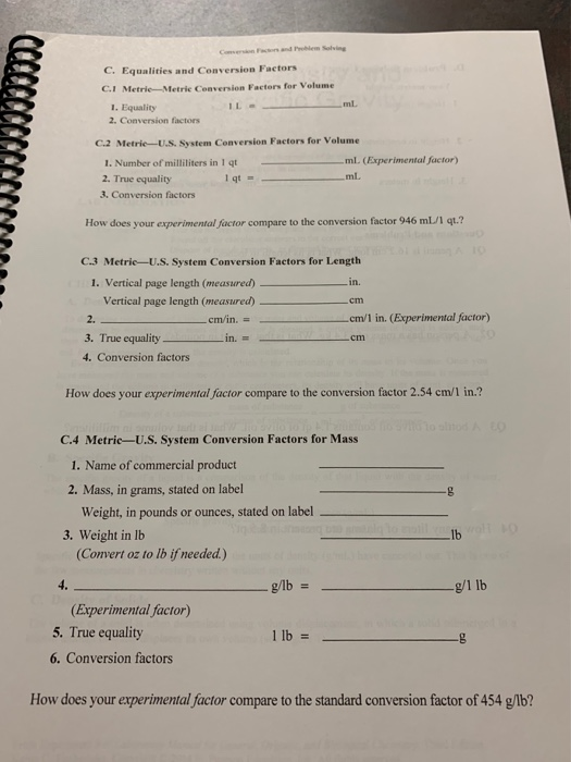 Solved C. Equalities and Conversion Factors CI MetrieMetric | Chegg.com