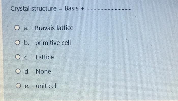 Solved Crystal structure = Basis + O a. Bravais lattice O b. | Chegg.com