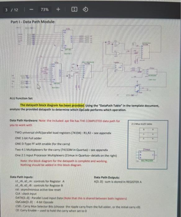Solved Part I Datapath Module Data Path Table Use This 2208