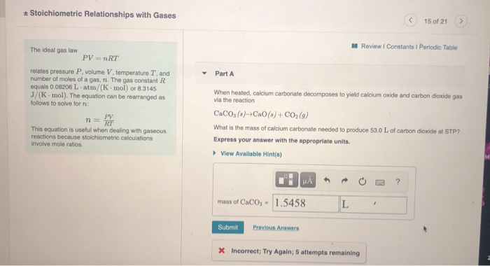 Solved Stoichiometric Relationships with Gases 15 of 21 A | Chegg.com