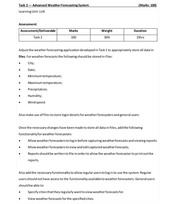 (Marks: 100) Task 2 - Advanced Weather Forecasting | Chegg.com