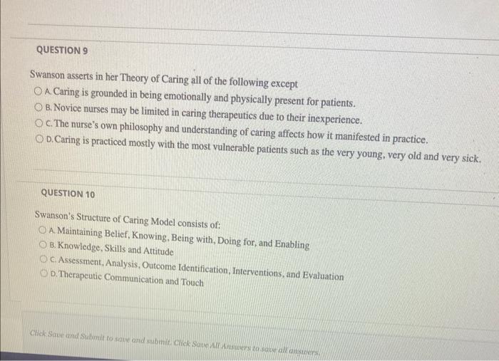 Solved QUESTIONS Swanson asserts in her Theory of Caring all | Chegg.com