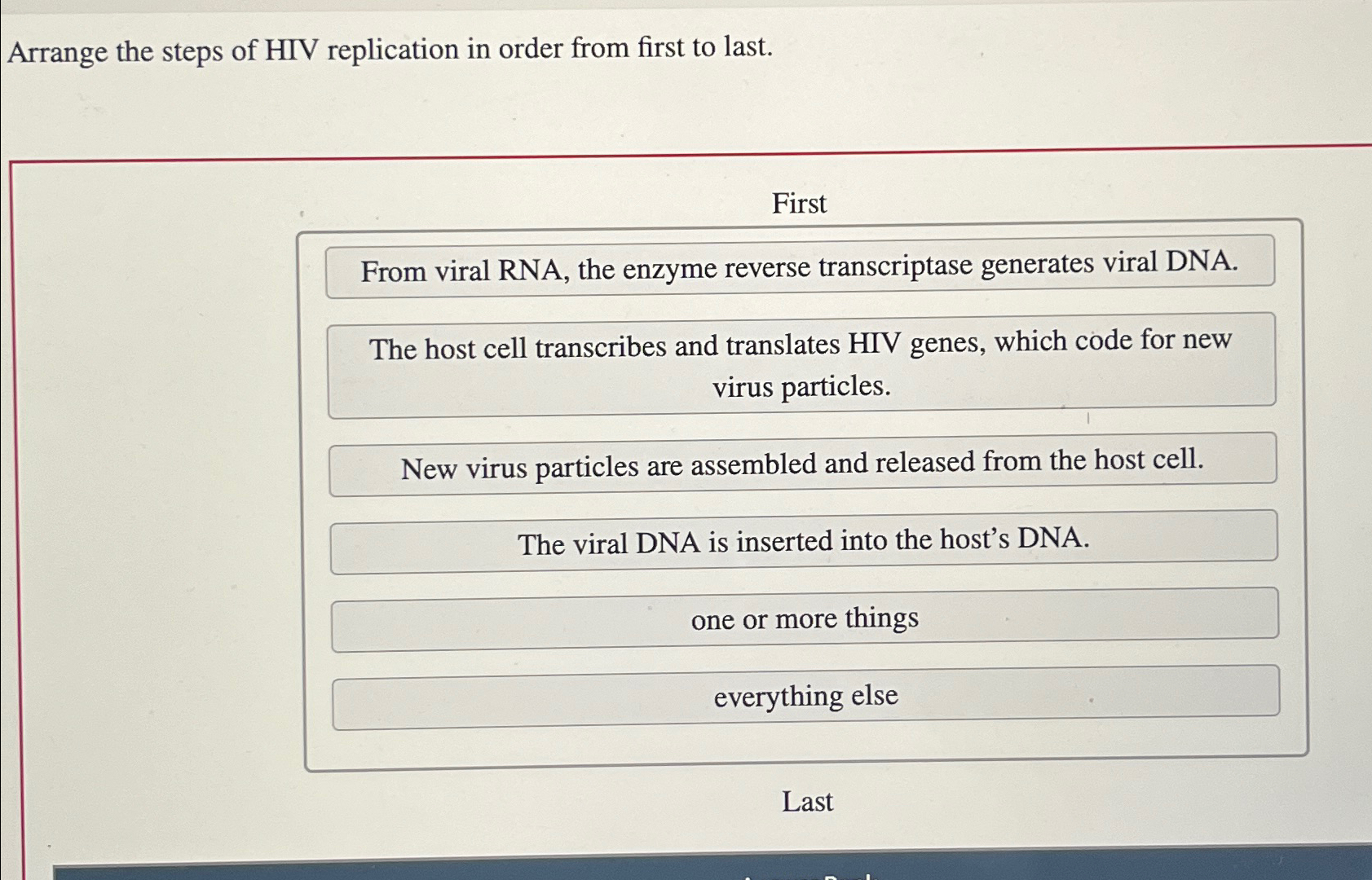 Solved Arrange the steps of HIV replication in order from | Chegg.com