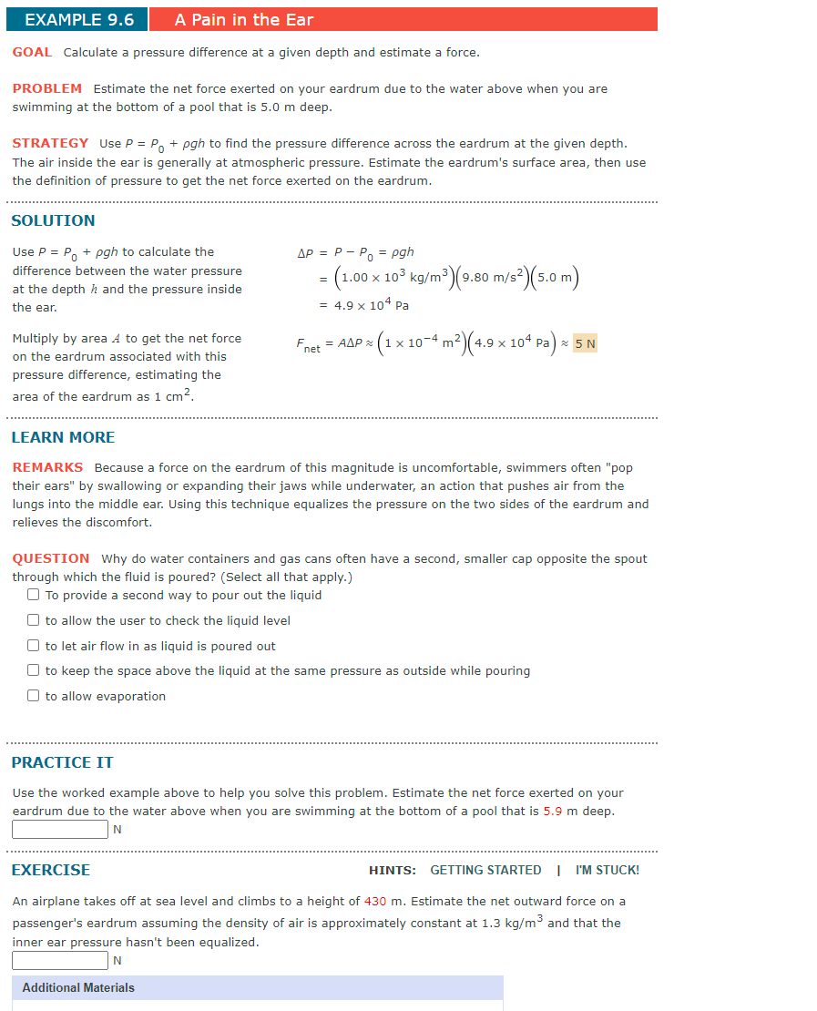 Solved GOAL Calculate a pressure difference at a given depth | Chegg.com