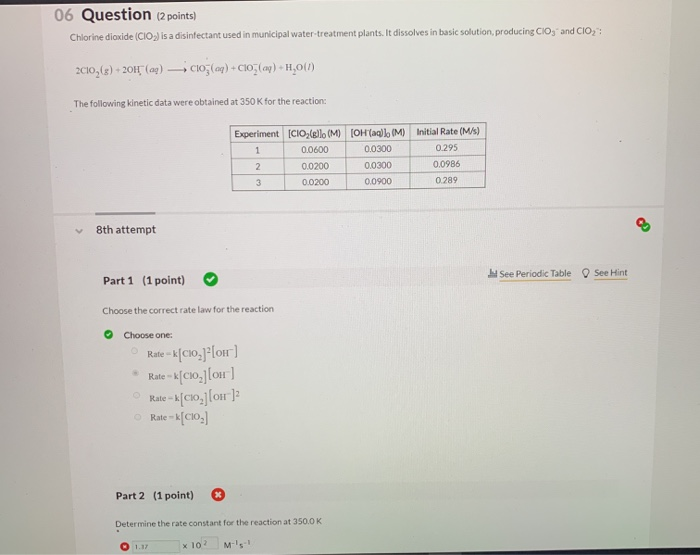 Solved 06 Question (2 points) Chlorine dioxide (CIO) is a | Chegg.com