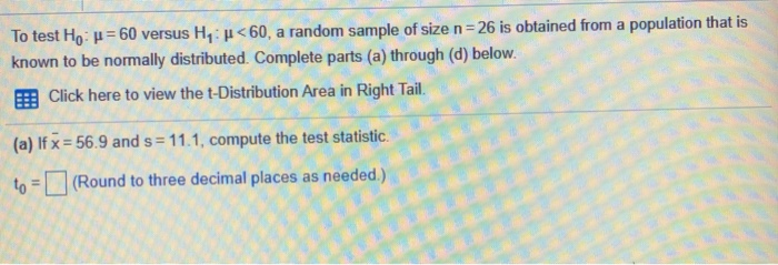 Solved To test Ho: = 60 versus Hy: H