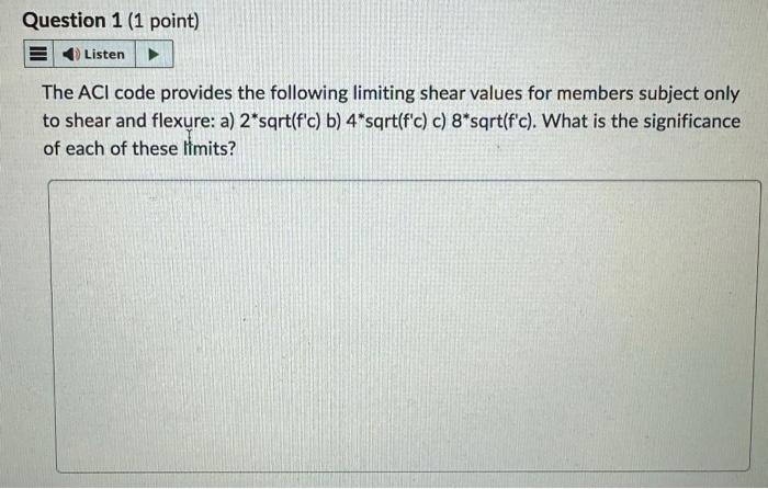 Solved The ACl code provides the following limiting shear | Chegg.com