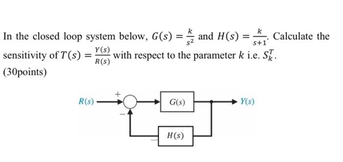 Solved In the closed loop system below, G(s)=s2k and | Chegg.com