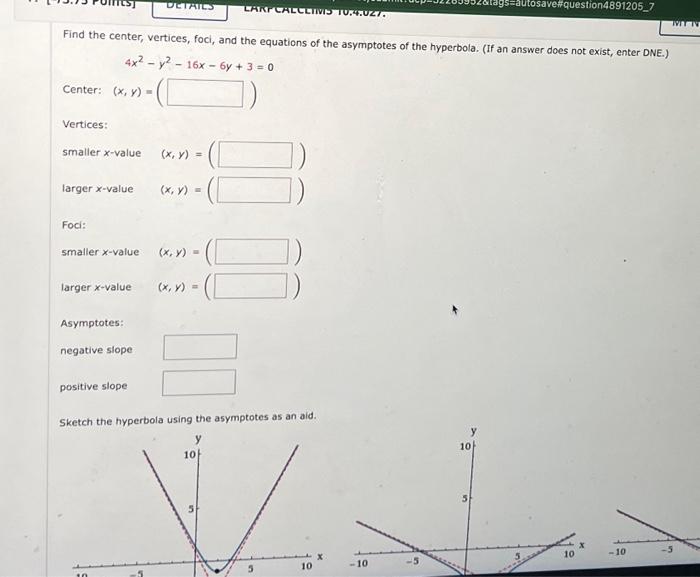 Solved Center: (x, y) = Vertices: Find the center, vertices, | Chegg.com