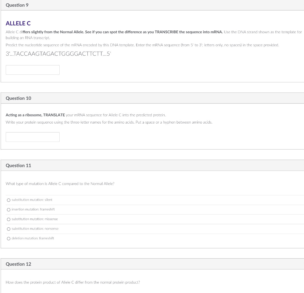 Solved Question 9ALLELE CAllele C differs slightly from the | Chegg.com