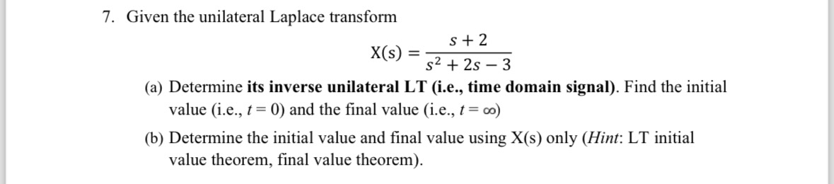 Solved Given the unilateral Laplace | Chegg.com