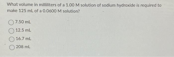 Solved What volume in milliliters of a 1.00M solution of | Chegg.com