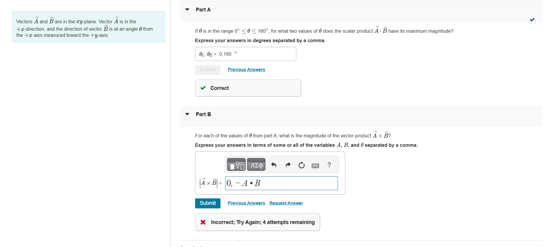 Solved Part BFor each of ﻿the values of θfrom ﻿part A , | Chegg.com