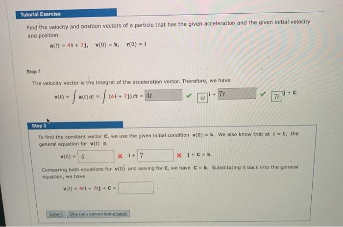 Solved Tutorial Exercise Find The Velocity And Position