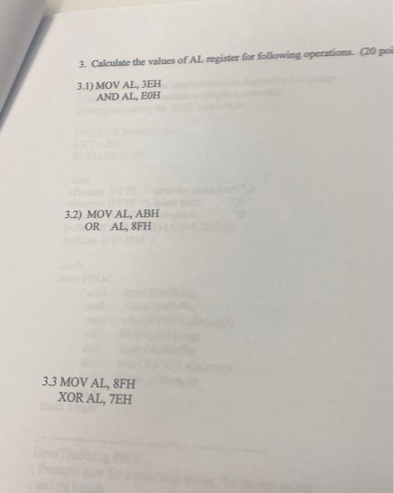 Solved 3. Calculate the values of AL register for following | Chegg.com