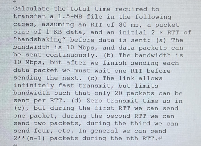 Solved Calculate the total time required to transfer a | Chegg.com