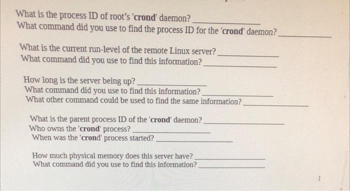 Solved What is the process ID of root's 'crond' daemon? What | Chegg.com