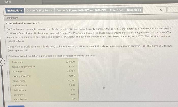 Comprehensive Problem 3-1 Gordon Temper is a single | Chegg.com