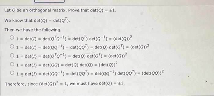 Solved Let \\( Q \\) be an orthogonal matrix. Prove that \\( | Chegg.com