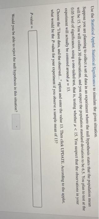 Solved Use the Statistical Applet: Statistical Significance | Chegg.com