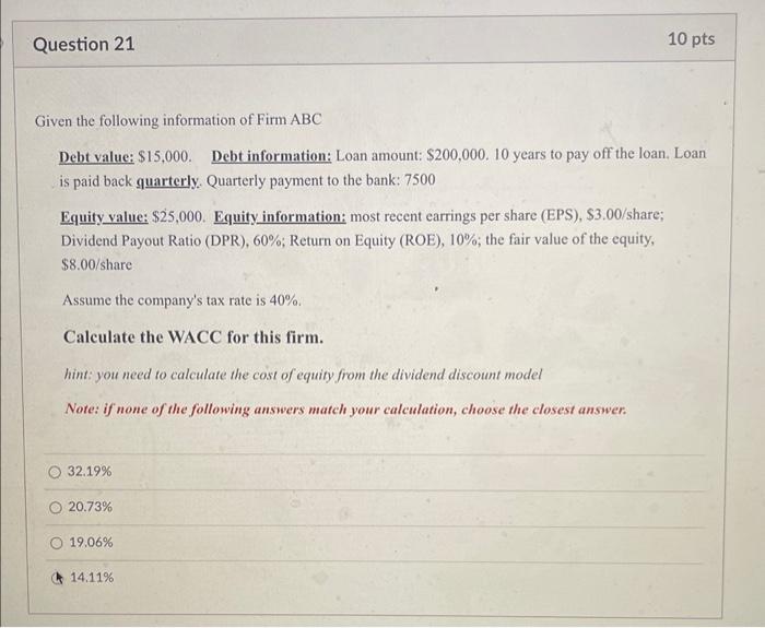 Solved Given the following information of Firm ABC Debt | Chegg.com