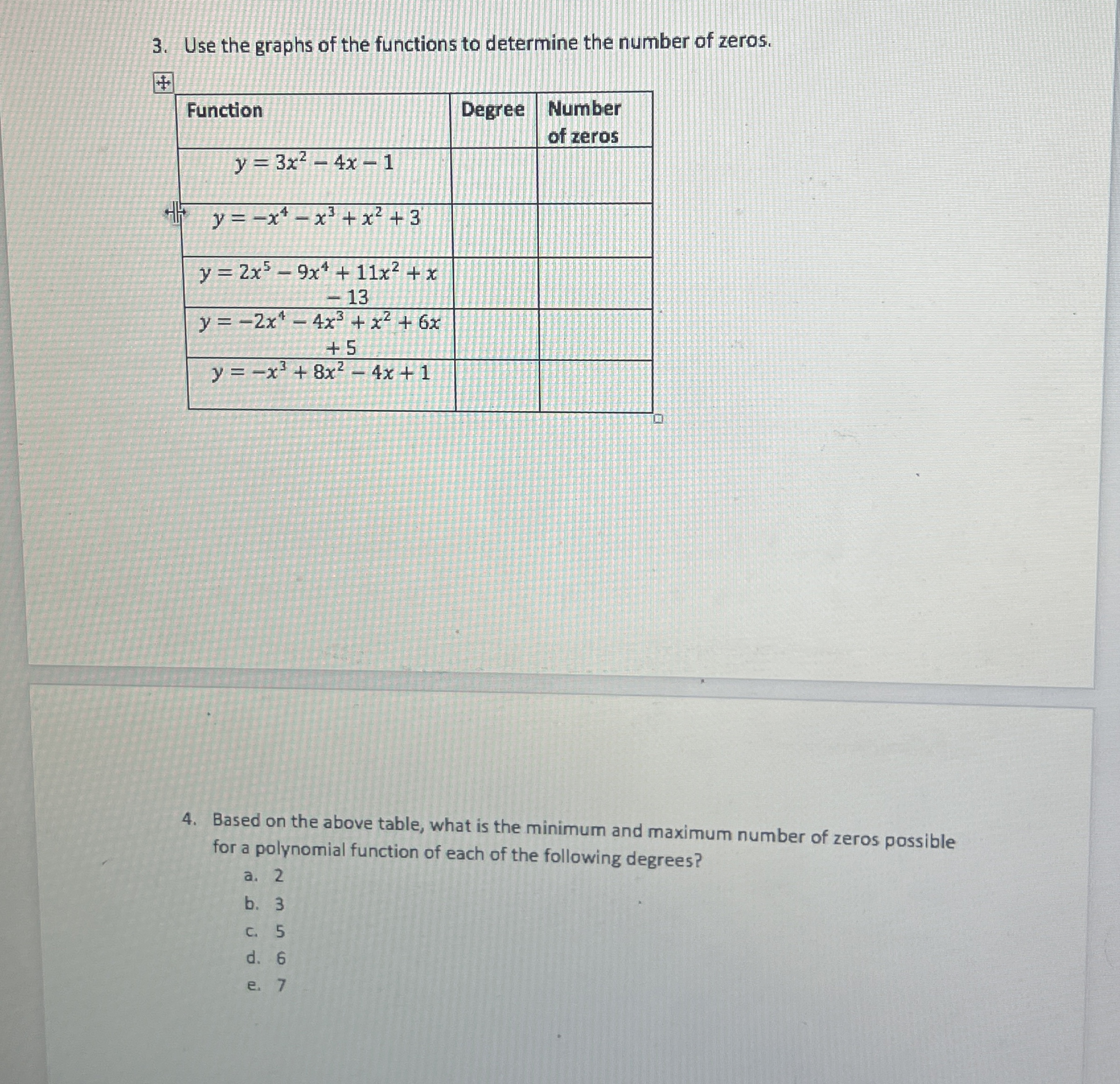 Solved Use the graphs of the functions to determine the | Chegg.com