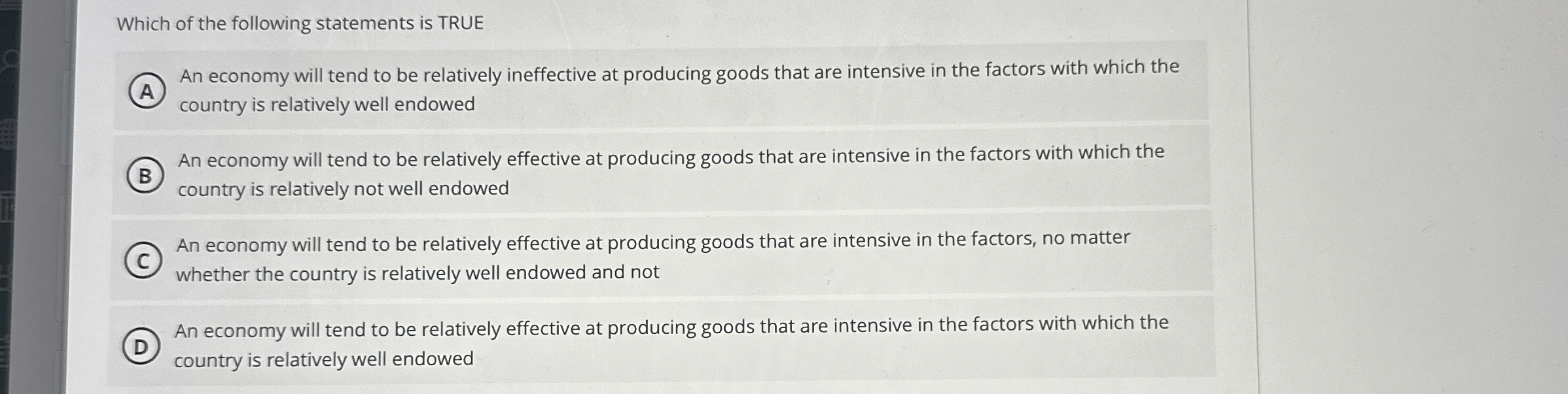 Solved Which of the following statements is TRUEAn economy | Chegg.com