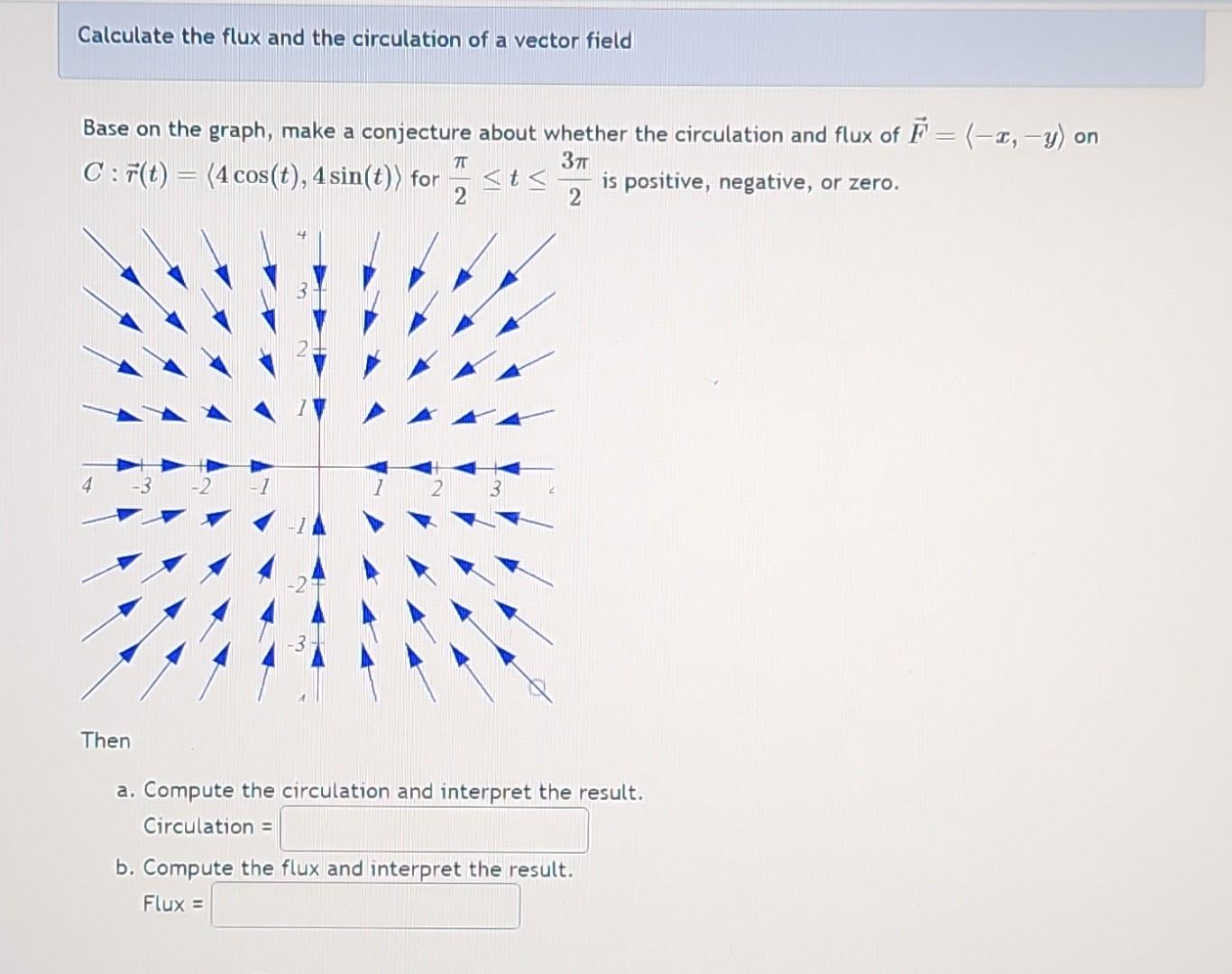 Solved Calculate the flux and the circulation of a vector | Chegg.com