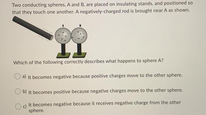 Solved Two conducting spheres, A and B, are placed on | Chegg.com