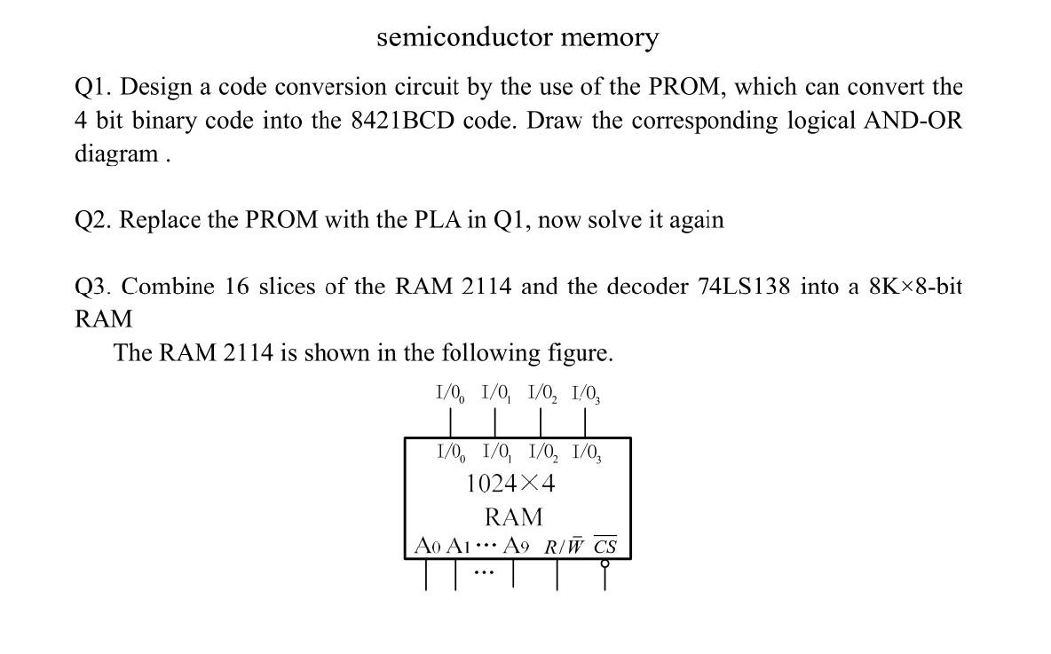 Solved semiconductor memory Q1. Design a code conversion | Chegg.com