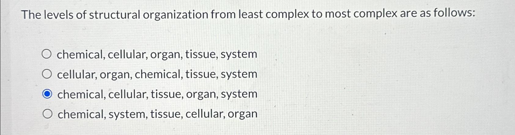 Solved The levels of structural organization from least | Chegg.com