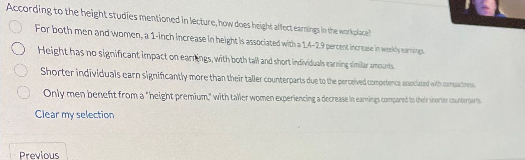 Solved According to the height studies mentioned in lecture, | Chegg.com
