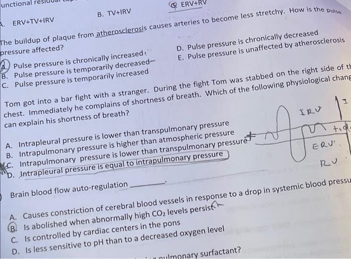 Solved unctional B. ERVERV B. TV+IRV A. ERV+TV+IRV The | Chegg.com