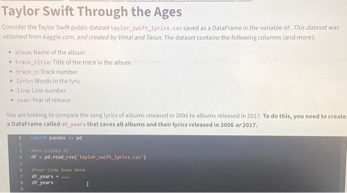 Solved Taylor Swift Through the Ages Consider the Taylor | Chegg.com