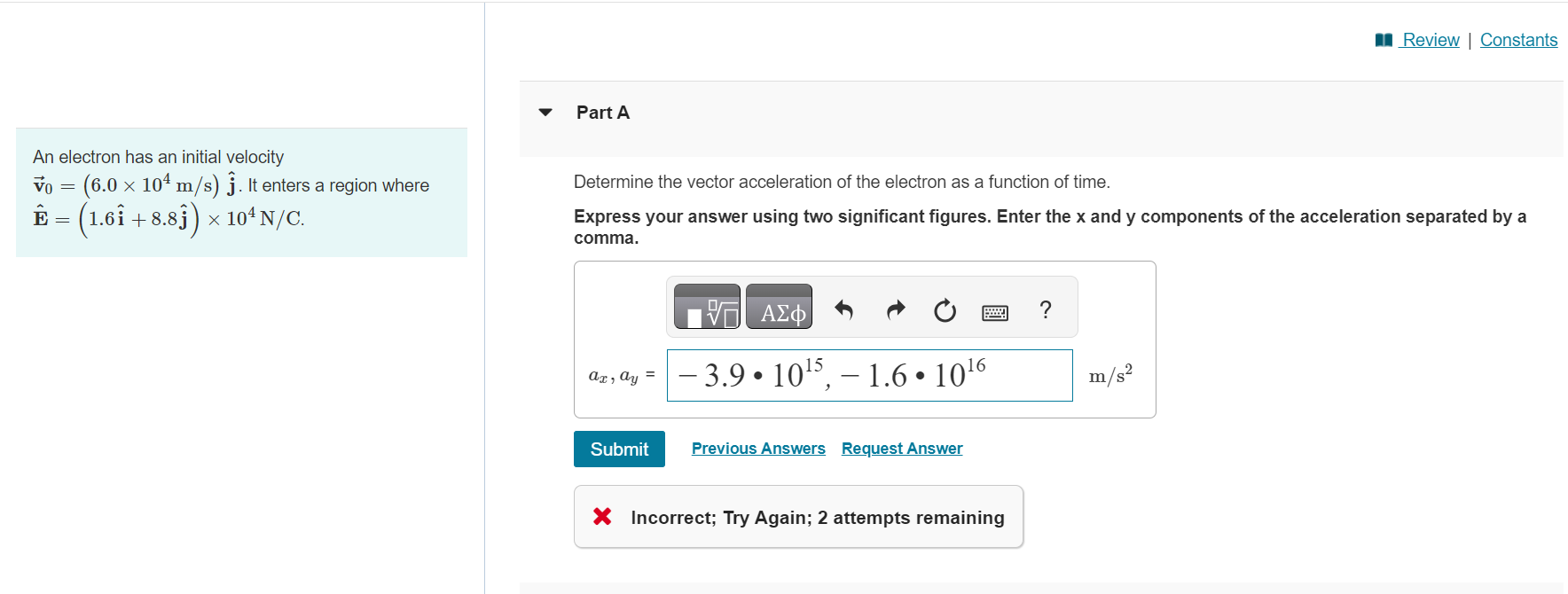 Solved Part AAn electron has an initial | Chegg.com